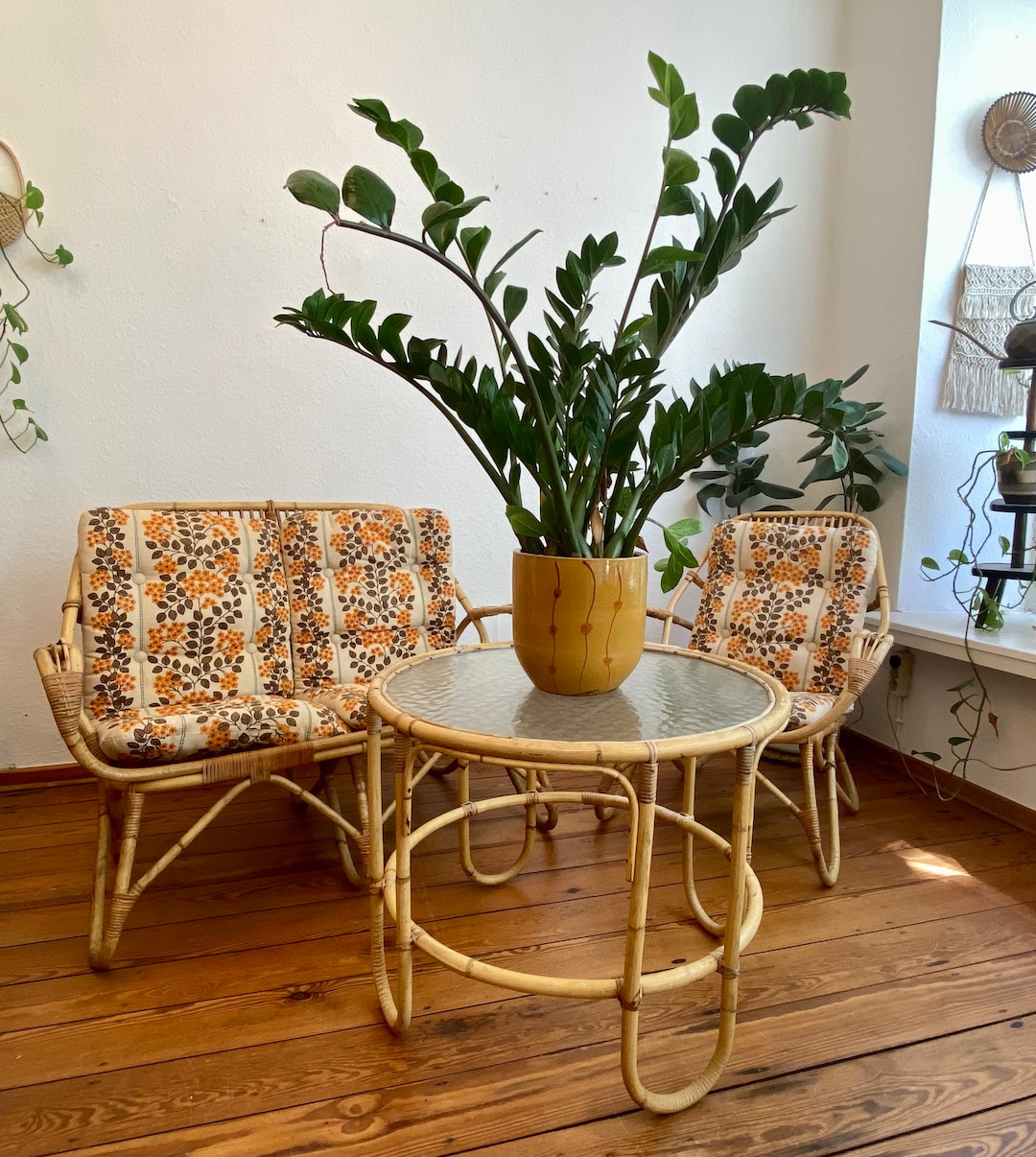 70s Bamboo Bench With Table and Armchair. - Etsy