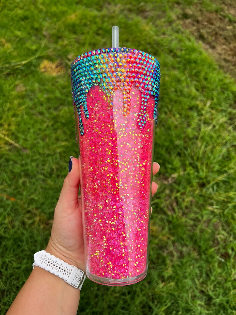 Rainbow Leopard Print Rhinestone Blinged Drip Pink Rhinestone Filled ...