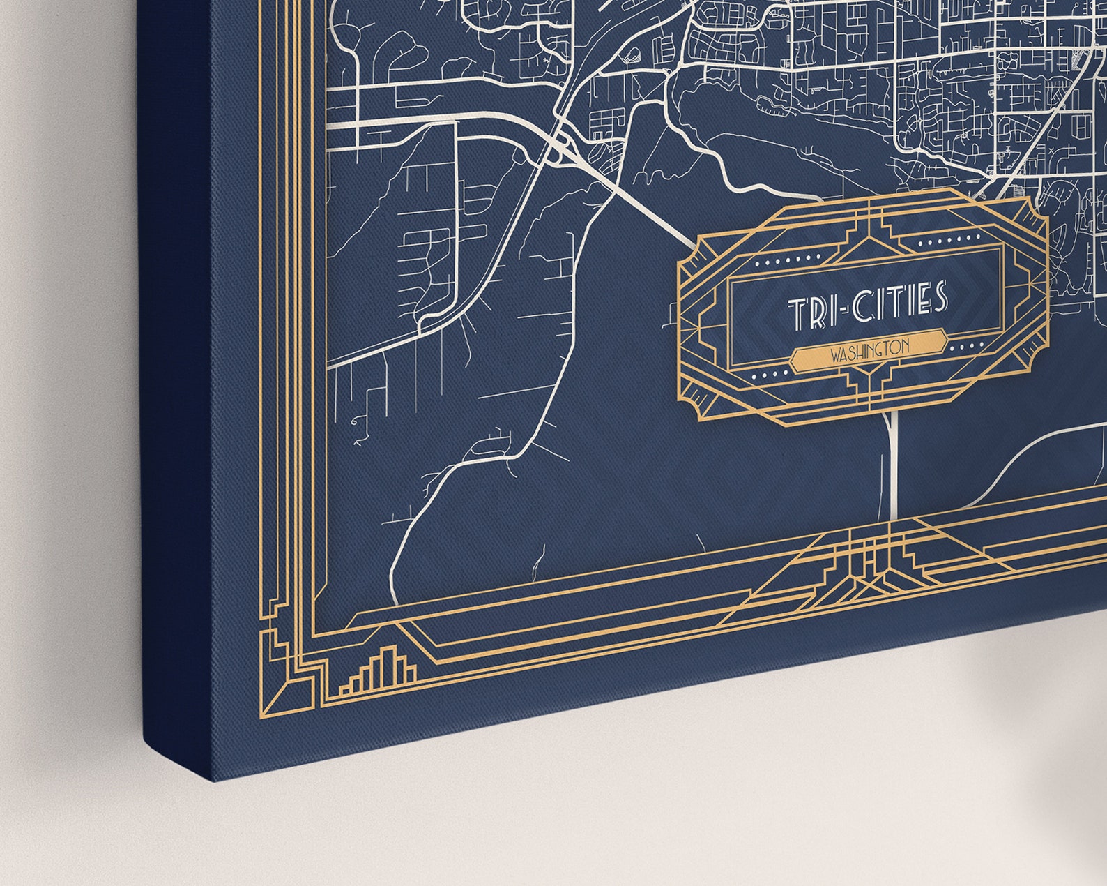 TRI-CITIES WA Framed Canvas Map Print Washington Art Deco | Etsy