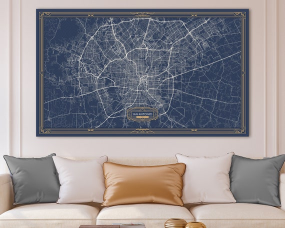 SAN ANTONIO TX Texas Canvas Print Map Panoramic Wall Art Horizontal ...