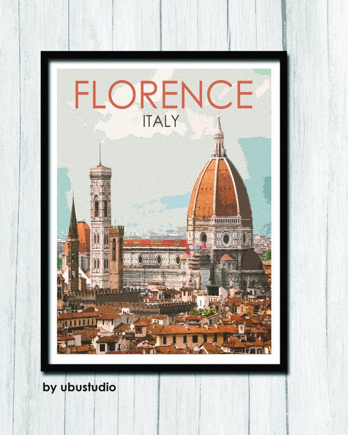 Travel Poster, Florence Italy, Graphic Design, Digital Downloadable ...