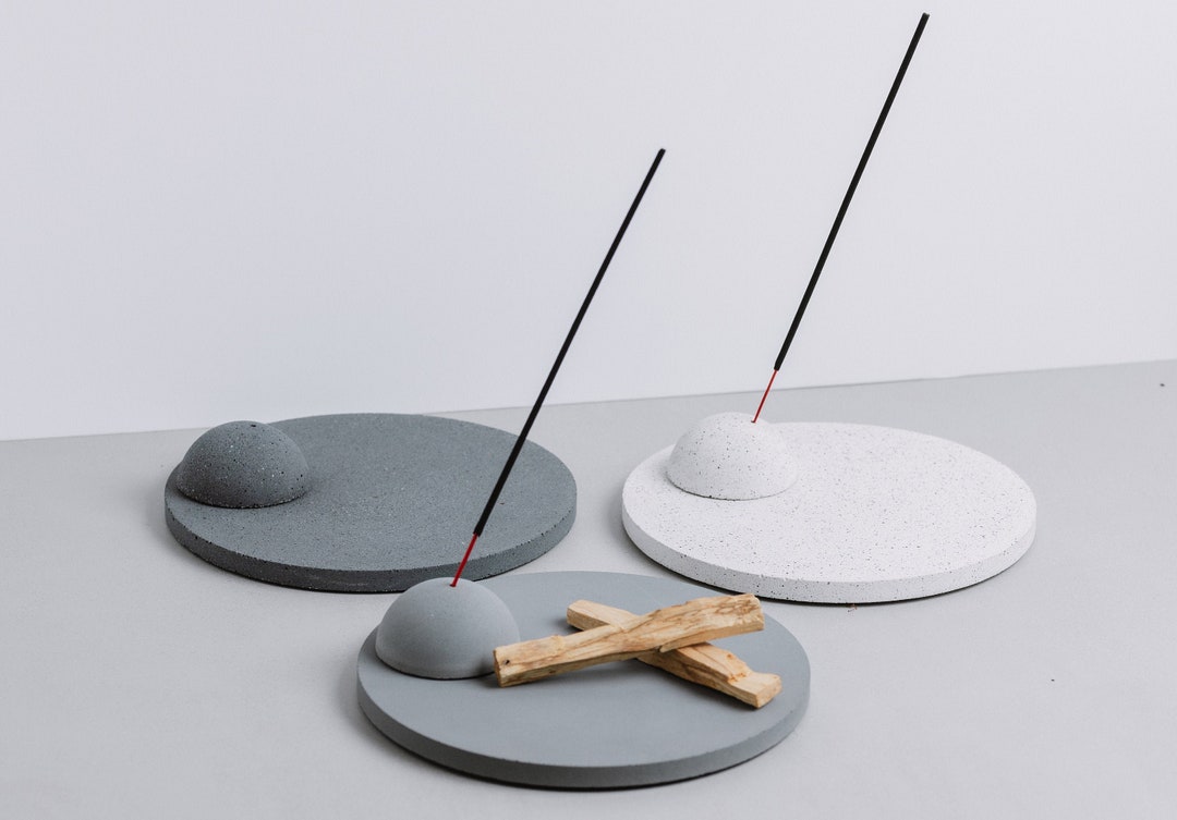 Concrete Incense Holder | White / Graphite / Grey Modern Round Incense ...