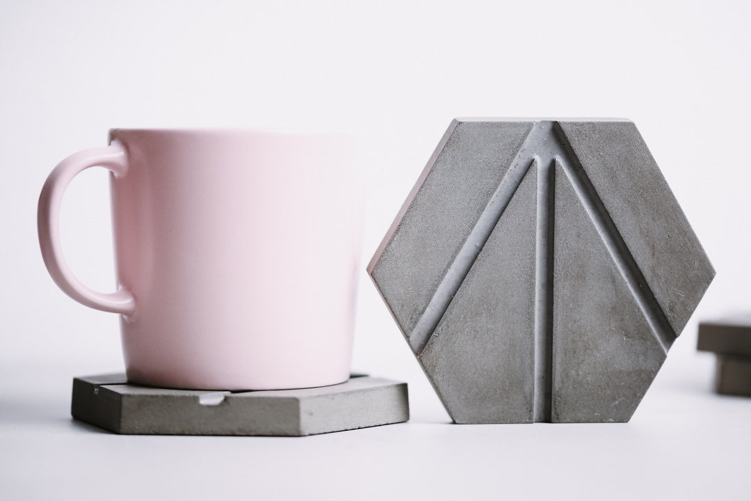Set of 2 Concrete Hexagon Handmade Coasters | Cup / Mug / Glass ...