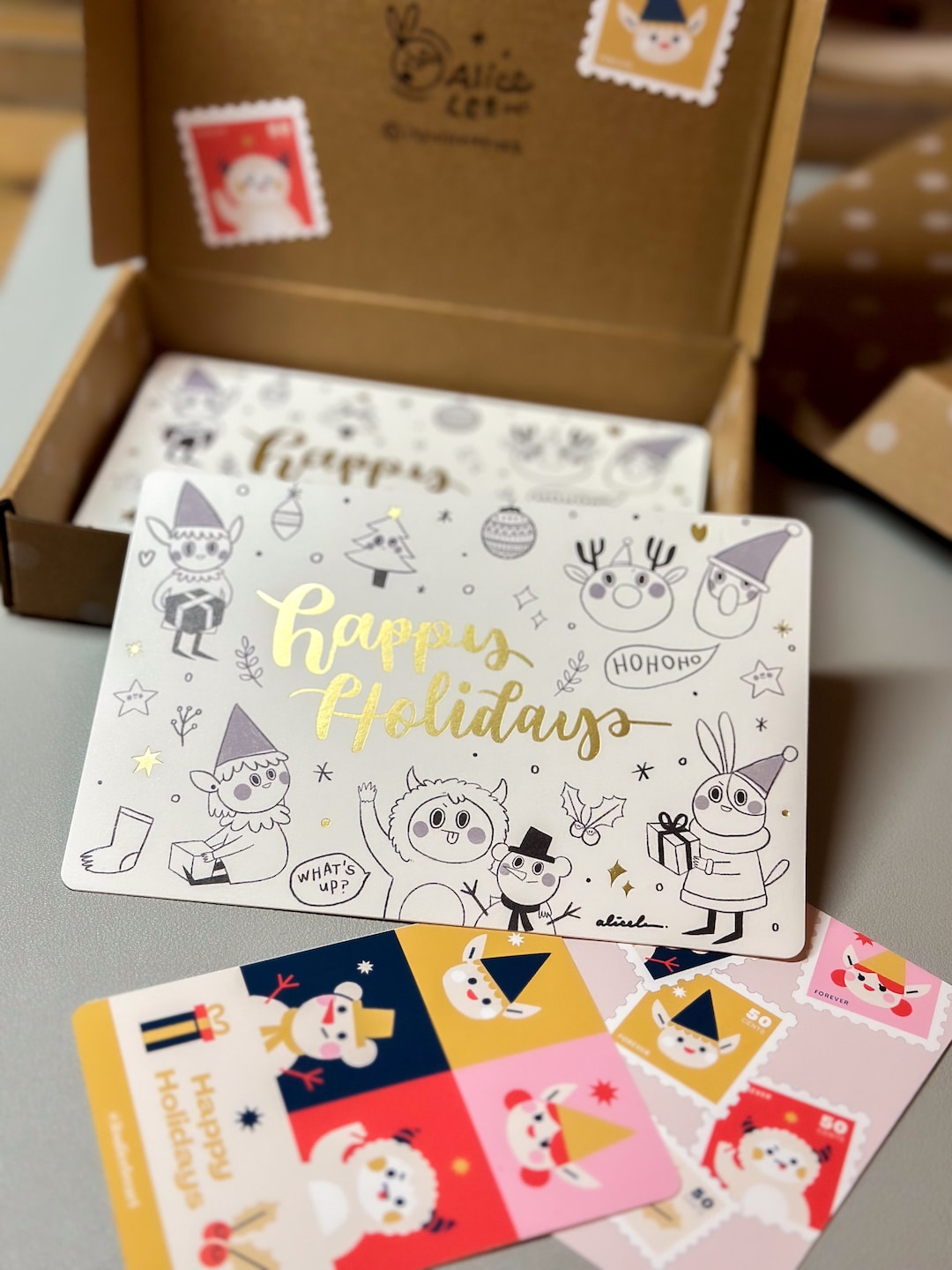 Xmas Party Cards Bundle - Gold Foil Premium Christmas Postcard Set ...