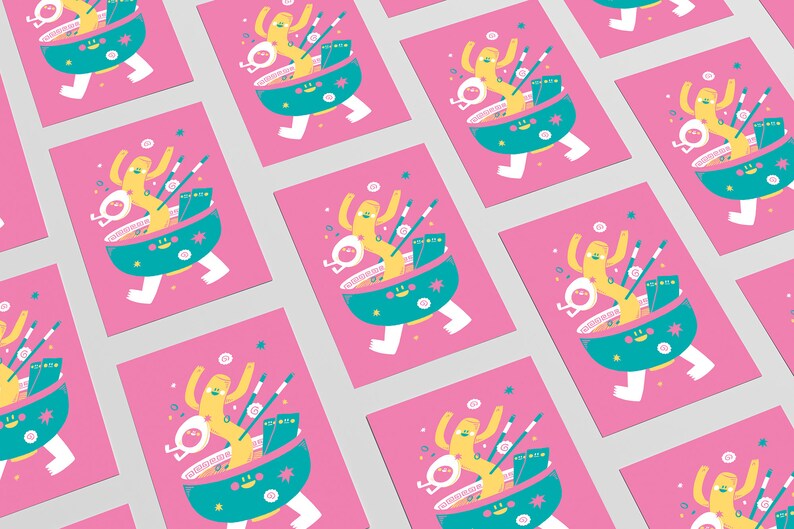 Ramen Party Premium Postcard Kawaii Cute Food Postcard - Etsy