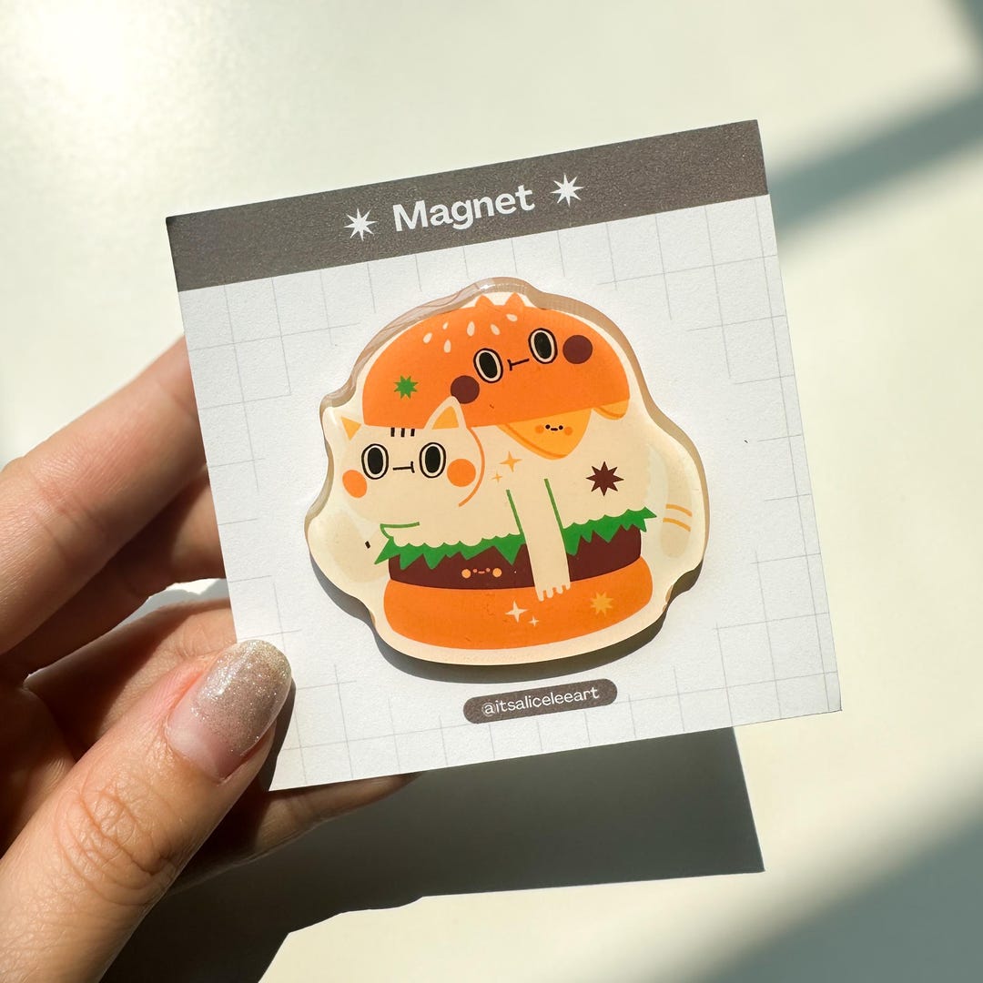 Burger Cat Magnet | Kawaii Epoxy Pet Magnets | Cute Animal Accessories ...