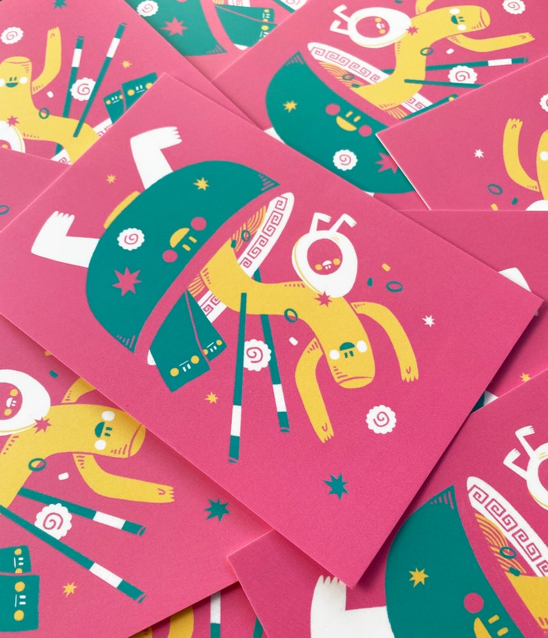 Ramen Party Premium Postcard Kawaii Cute Food Postcard - Etsy