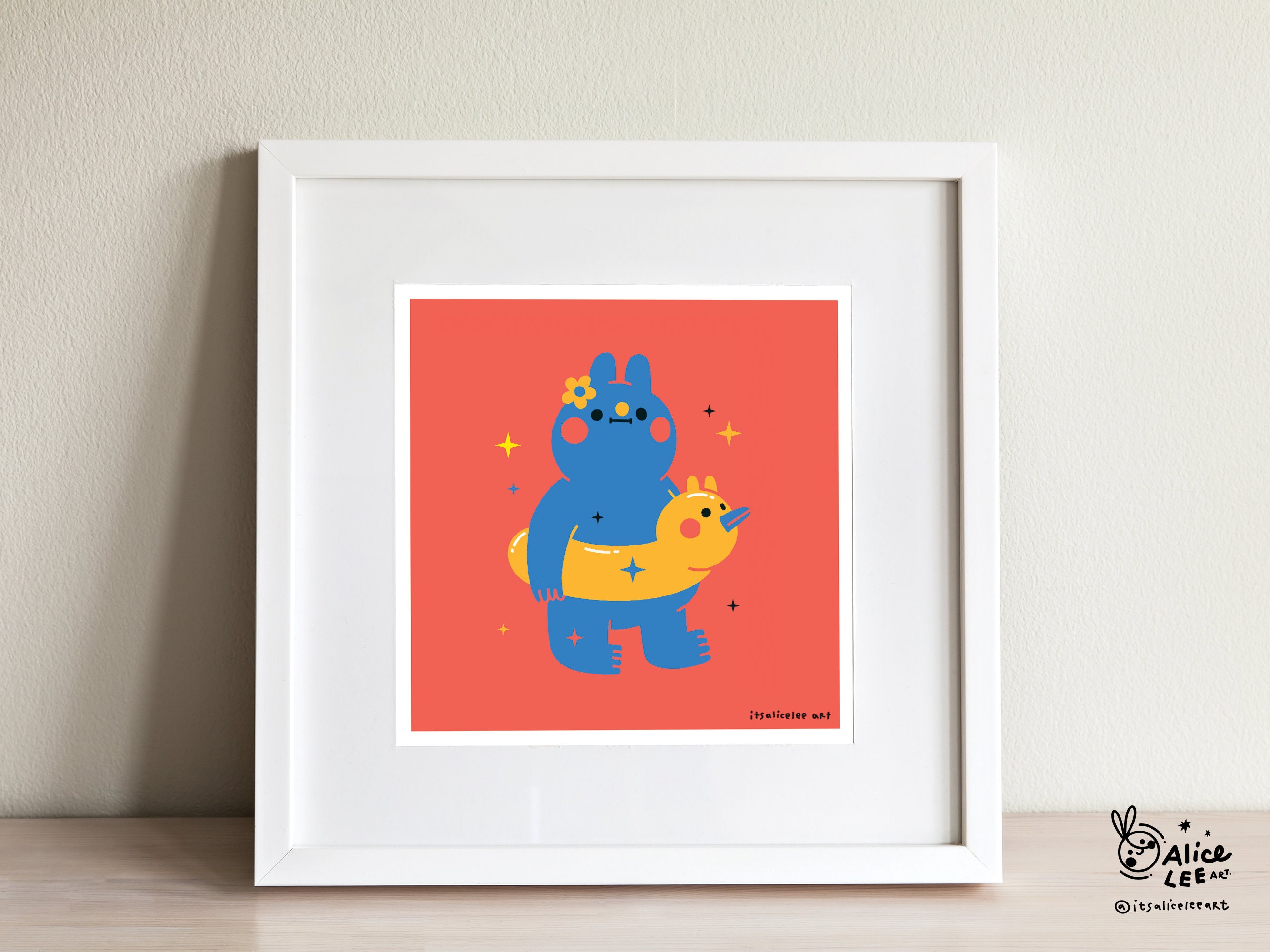 Swimming Bunny Cute Art Print Kawaii Illustration Wall - Etsy