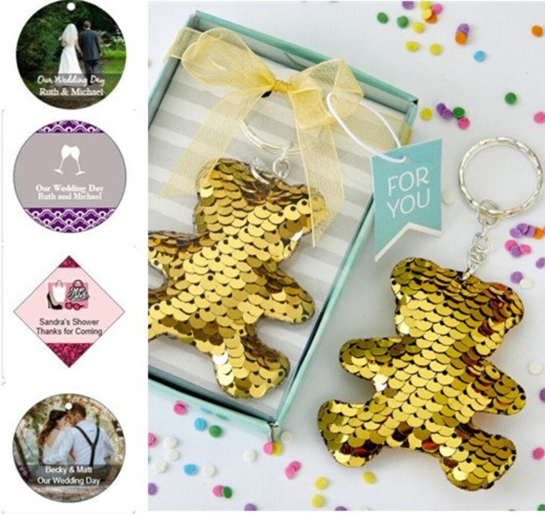 Sequin Teddy Bear Key Chain in Gift Box W/ Optional - Etsy