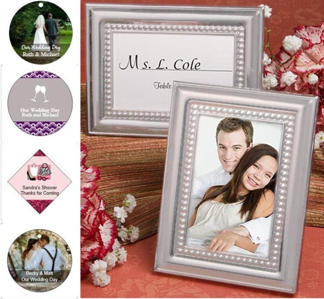 Silver Metal Beaded Place Card Photo Frames in Gift Box W/ Optional ...