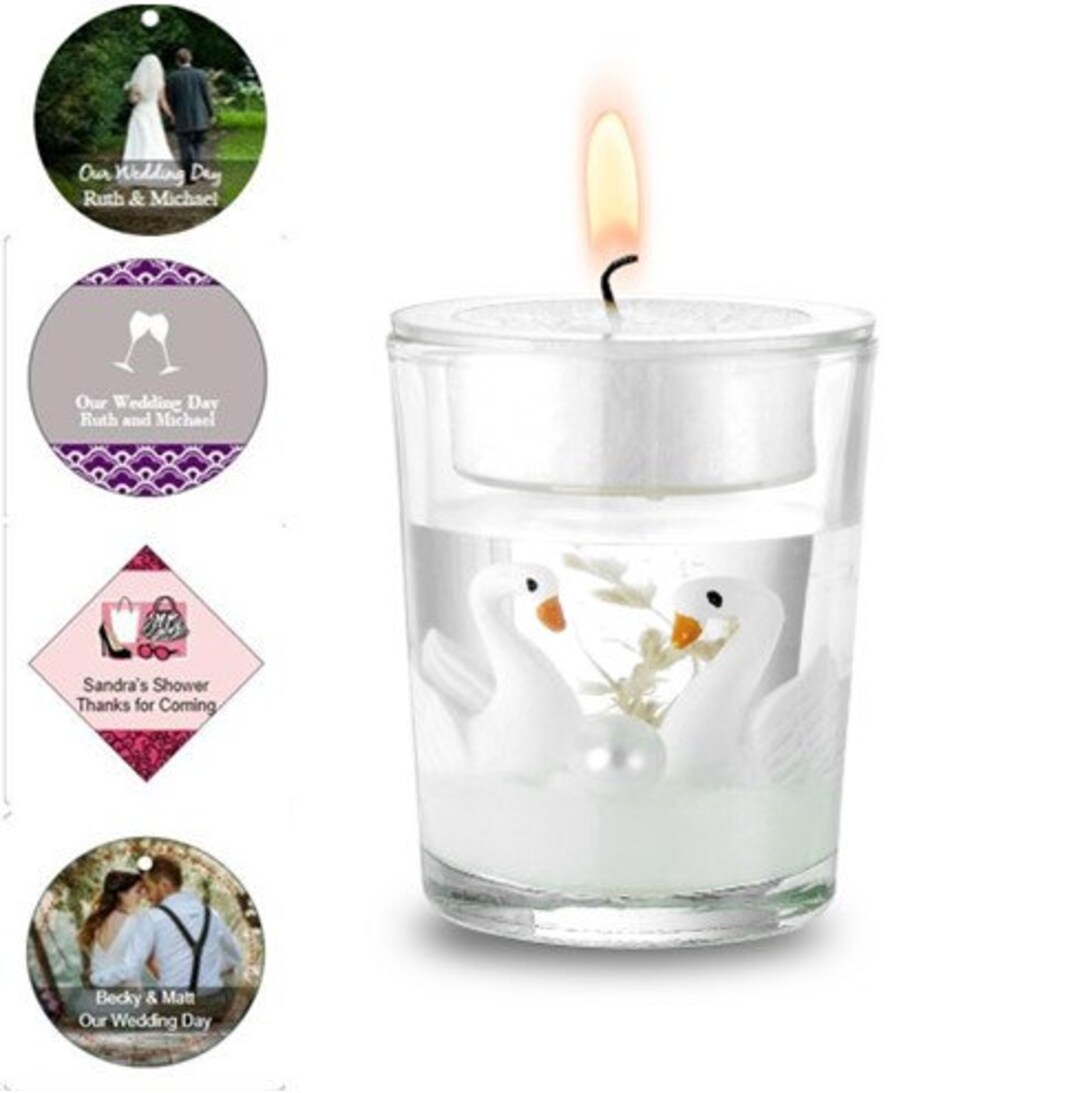 White Swan Gel Candle in Gift Box W/ Optional Personalized Tags or ...