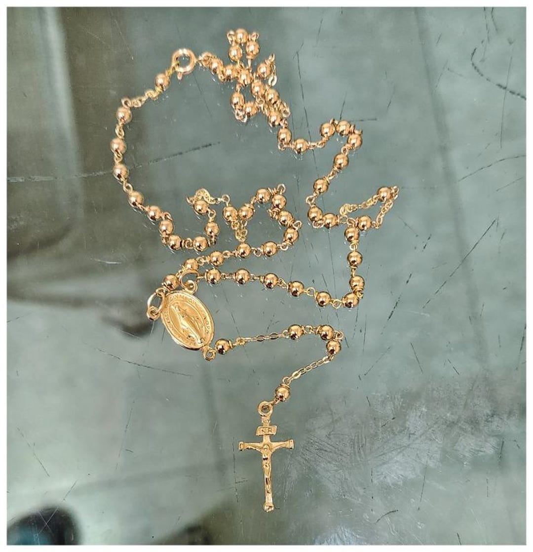 14k Solid Gold Rosary Necklace 4mm Ball 5 Decades by Estherleejewel - Etsy
