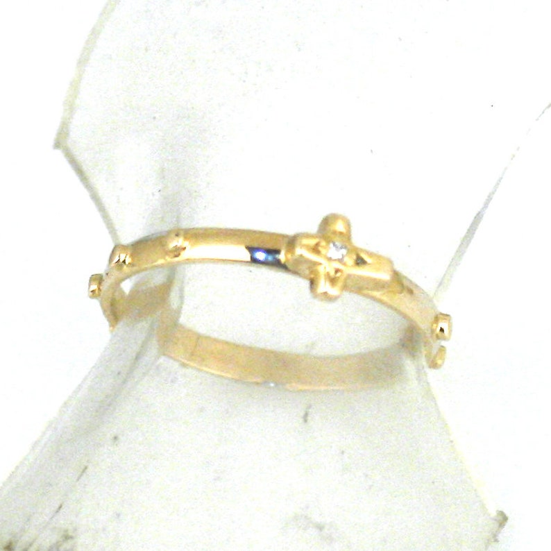925 Silver/14k Solid Gold Natural White Diamond Rosary Ring by ...