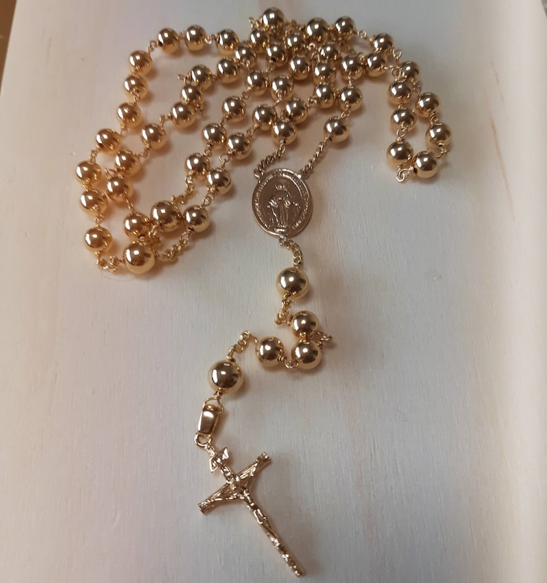 Exclusive 14k 18k Solid Gold Rosary Necklace 5 Decades 7mm 8mm - Etsy