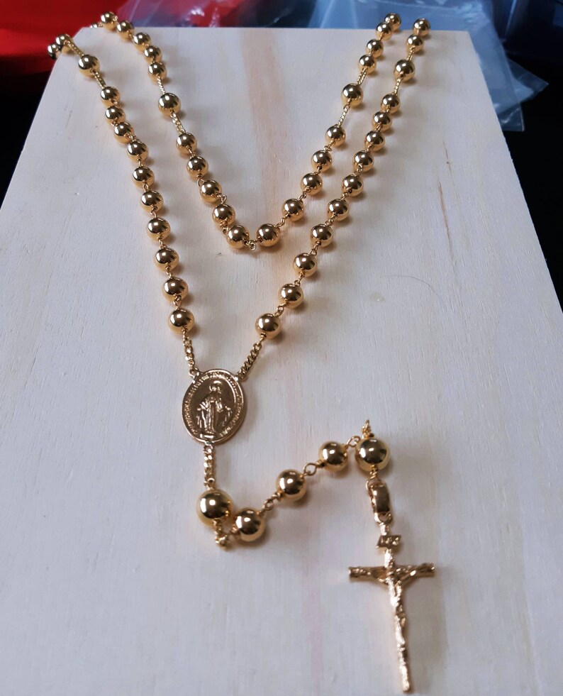 Exclusive 14k 18k Solid Gold Rosary Necklace 5 Decades 7mm 8mm - Etsy