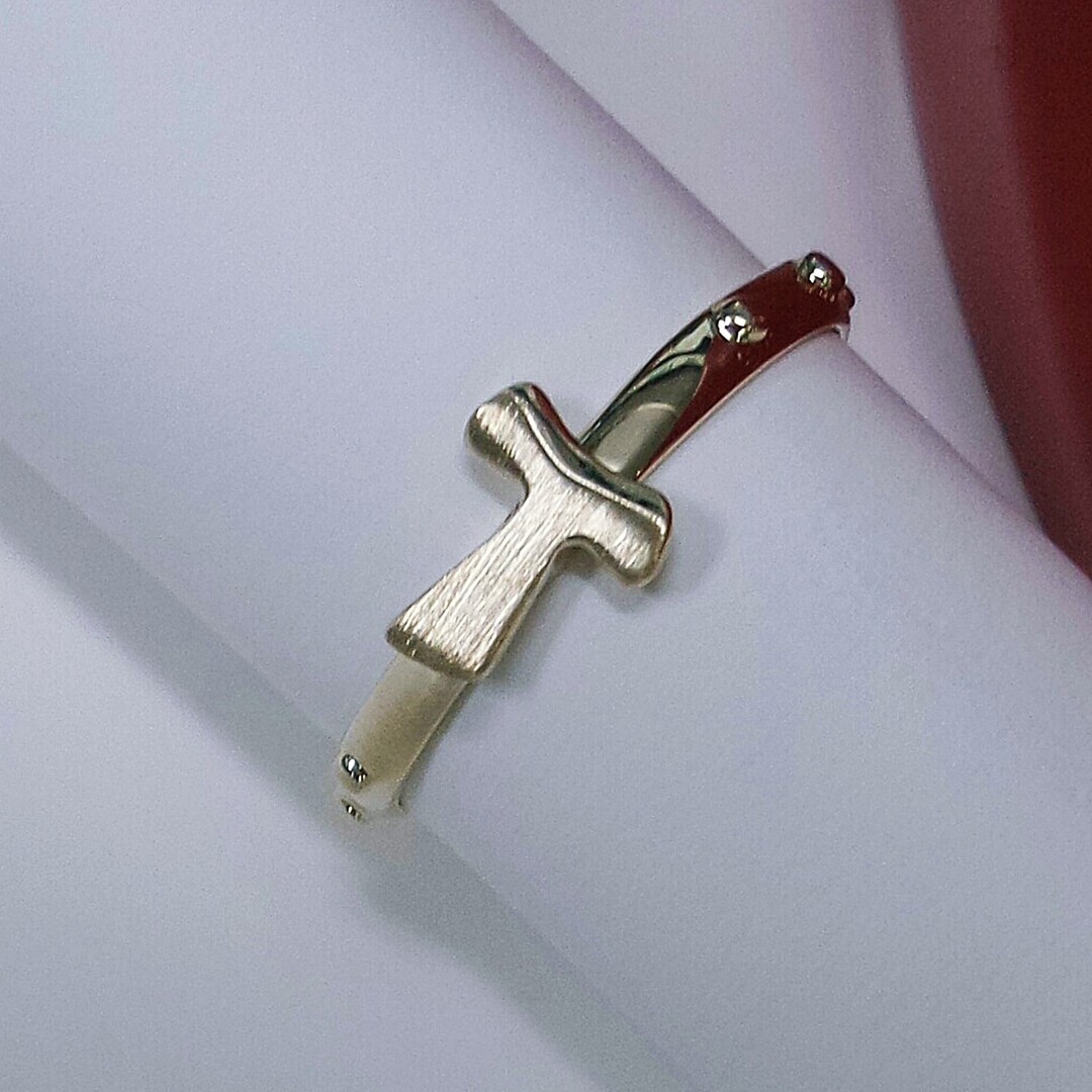 14k/18k Solid Gold Tau Cross Rosary Ring by Estherleejewel - Etsy