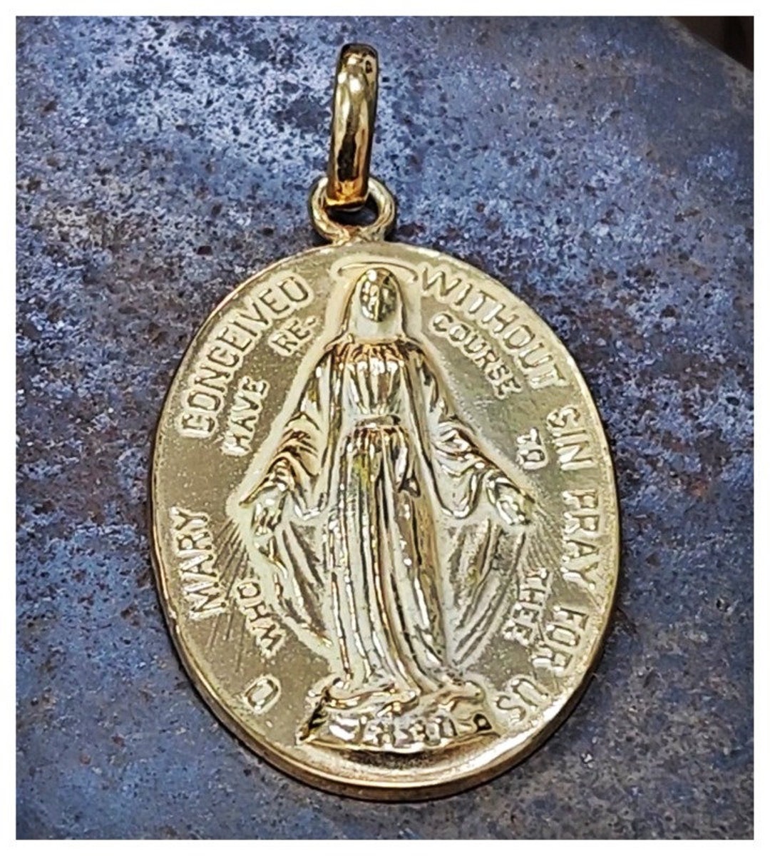 Extra Large Miraculous Medal 24k Solid Gold Our Lady Of Grace Medal 40