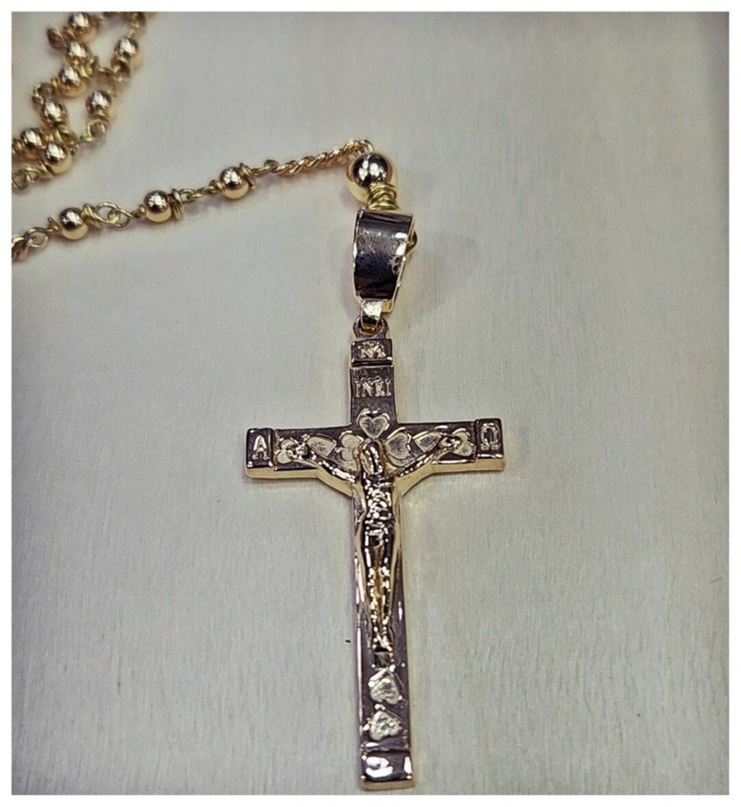 24k Solid/18k Gold Alpha Omega Cross Crucifix Pendant Pc15 7.5gram - Etsy