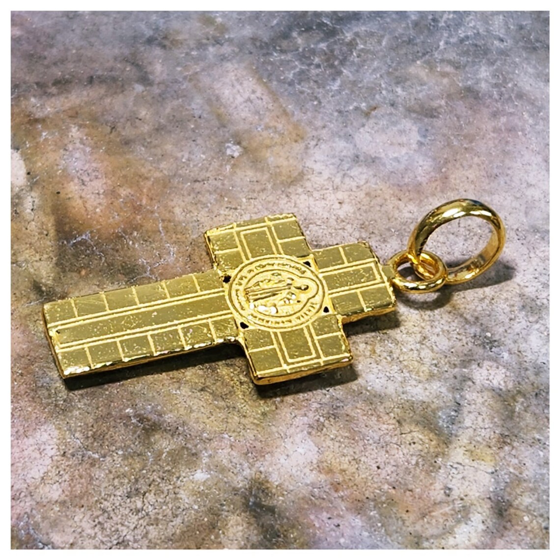 24k Solid Gold Crucifix Saint Benedict Cross Pendant by - Etsy