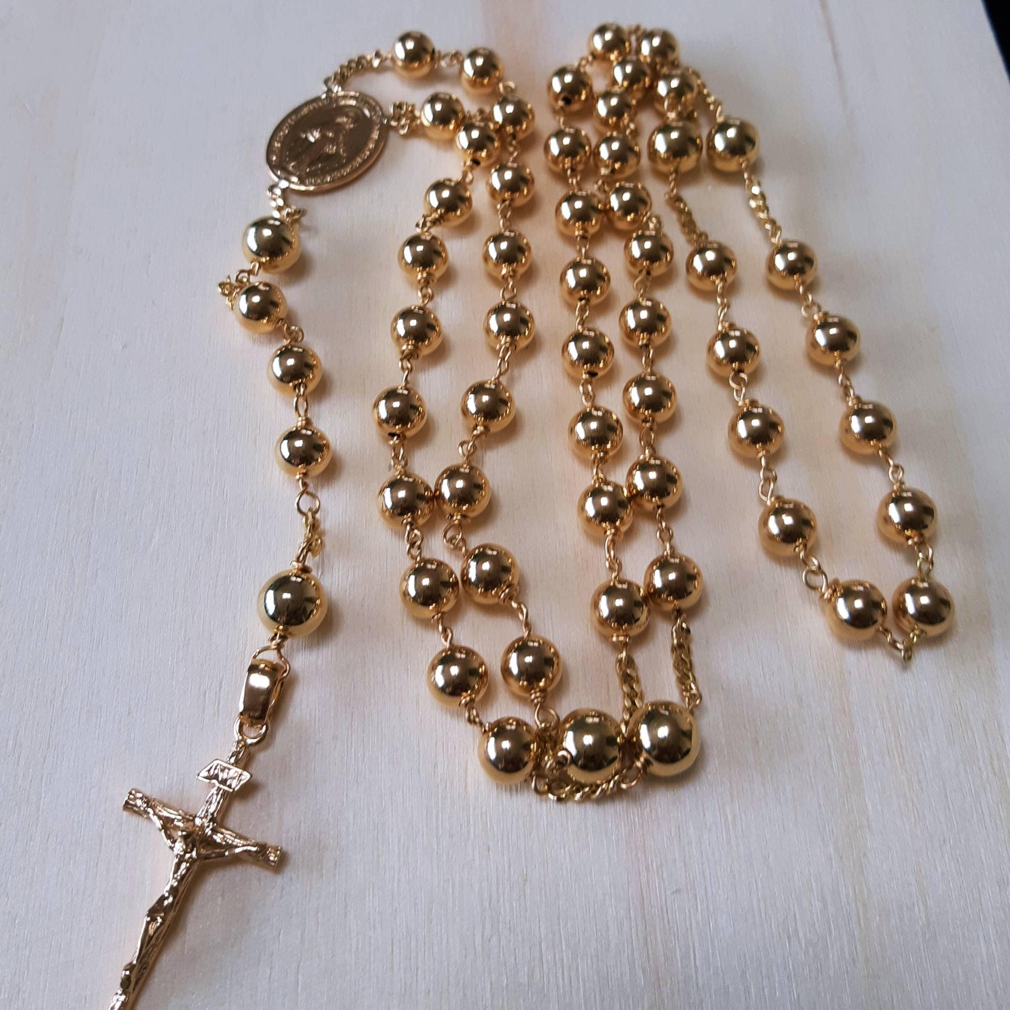 Exclusive 14k 18k Solid Gold Rosary Necklace 5 Decades 7mm 8mm - Etsy