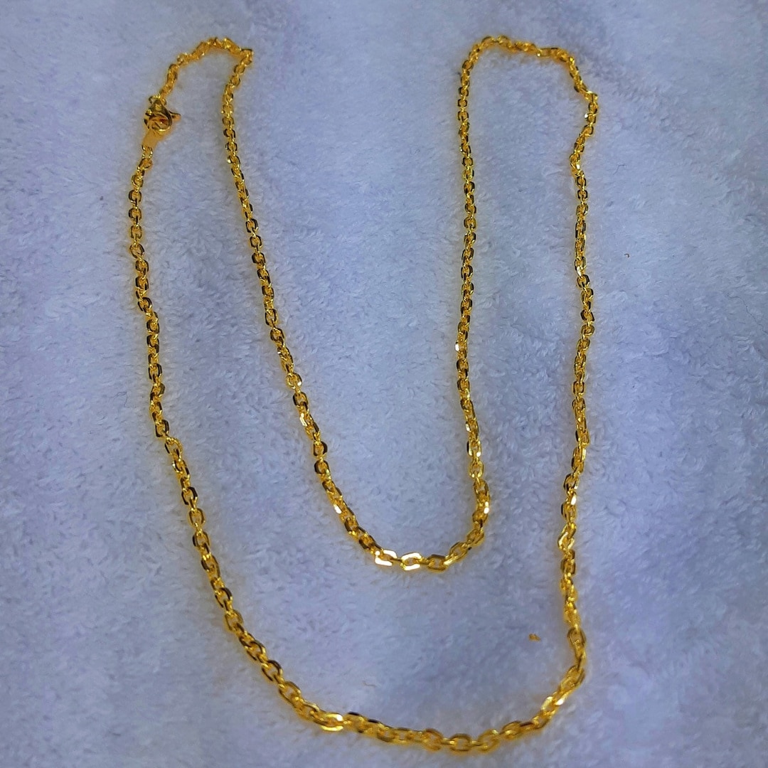 18k Solid Gold Chain Necklace 23 and 26 Inch With 24k Gold Plating - Etsy