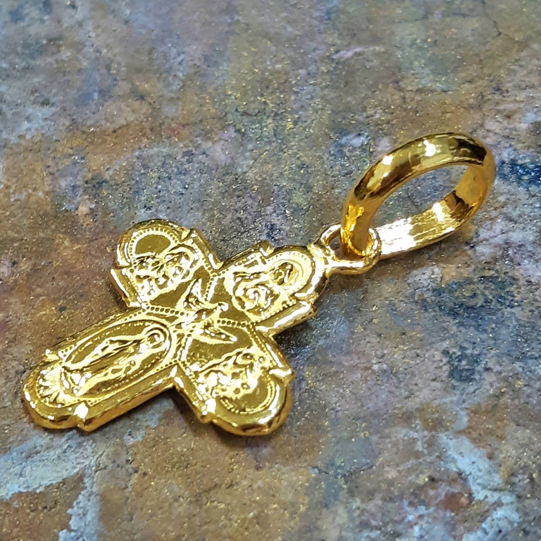 24k Solid Gold/18k Gold Catholic Four Way Cross Pendant by ...