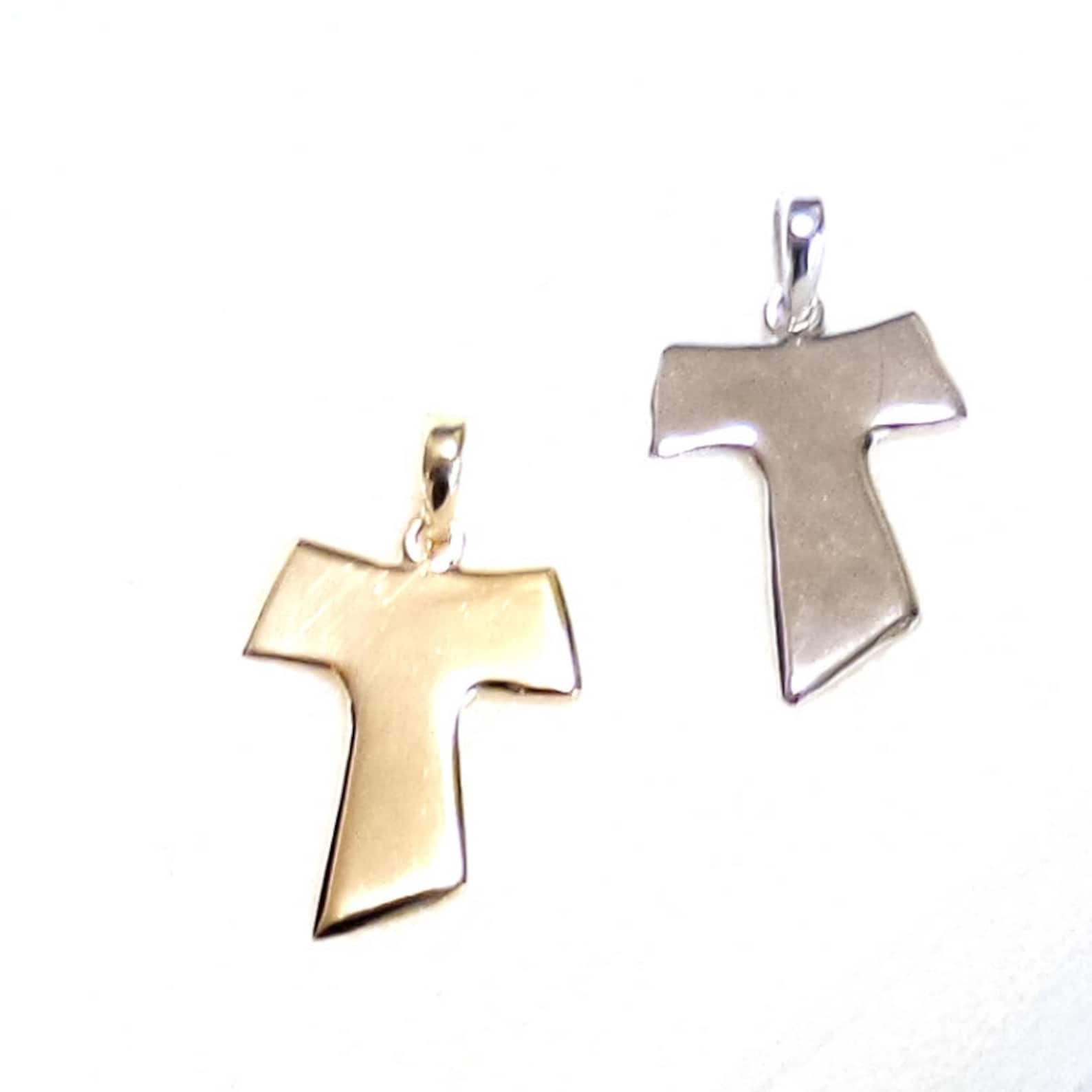 24k Solid Gold Tau Cross Pendant Catholic Medal by Estherleejewel - Etsy