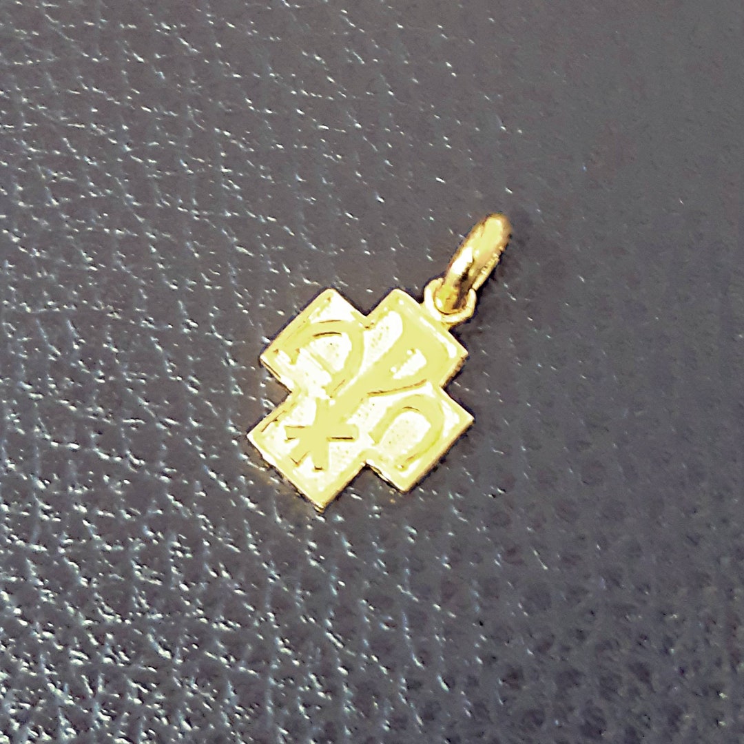 24k Solid Gold 14k Gold Alpha and Omega Pendant, Dainty Cross 999 ...