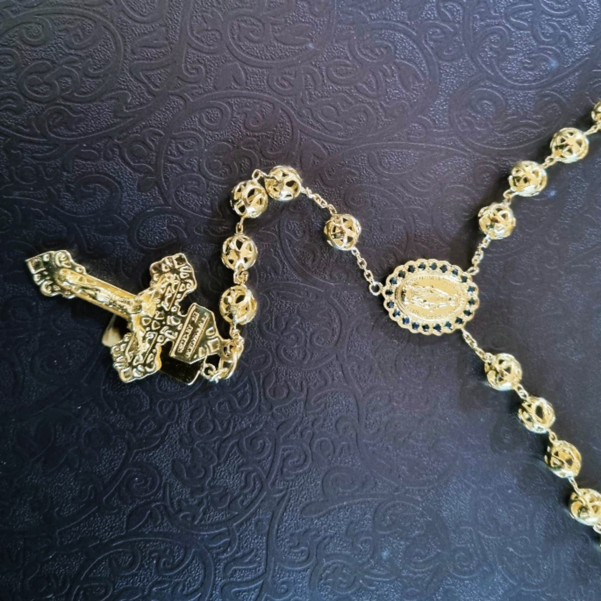 Exclusive 18k Solid Gold Rosary Necklace 5 Decades 8mm Cross - Etsy
