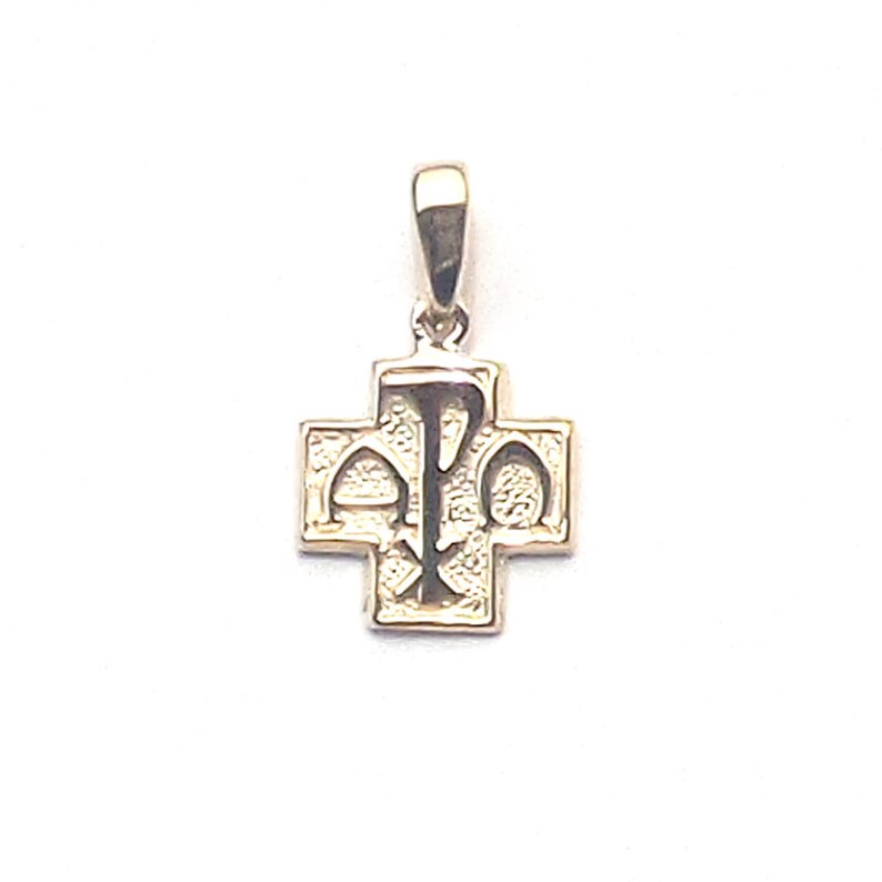 24k Solid Gold 14k Gold Alpha and Omega Pendant Dainty Cross - Etsy