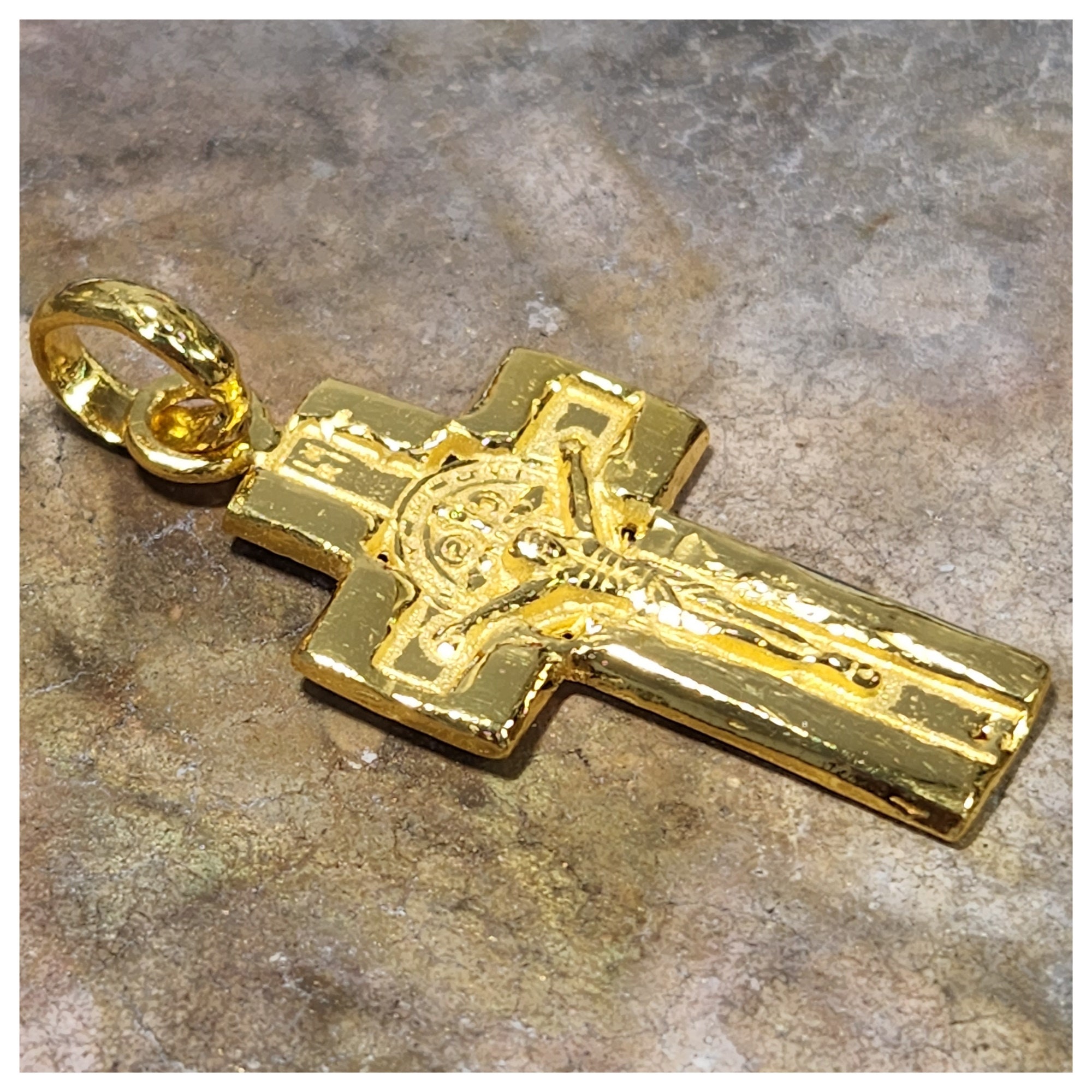 24k Solid Gold Crucifix Saint Benedict Cross Pendant by - Etsy