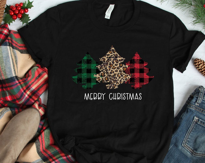 Leopard Plaid Christmas Trees Shirt. Merry Christmas Shirt. Leopard ...