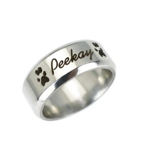 Custom Paw Print Ring Engraved Pet Name Ring Personalized Pet Ring Pet ...