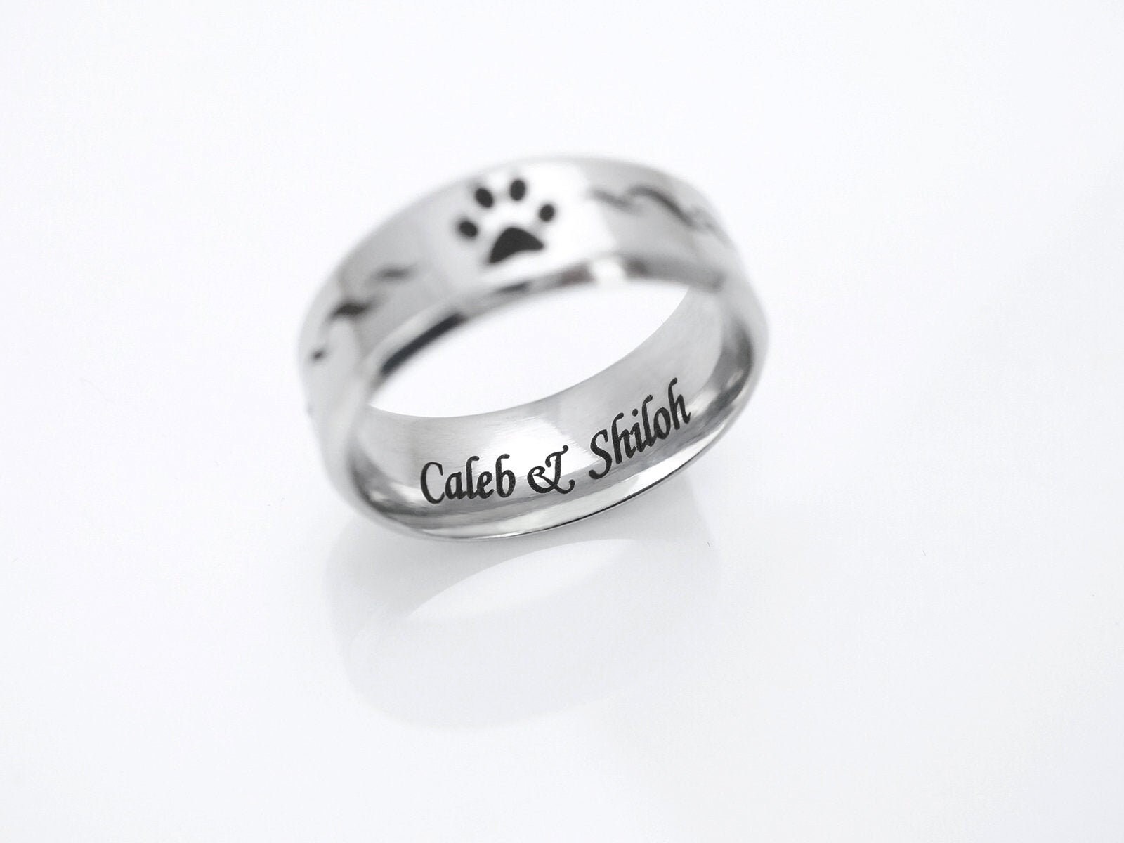 Custom Paw Print Ring Engraved Pet Name Ring Personalized | Etsy