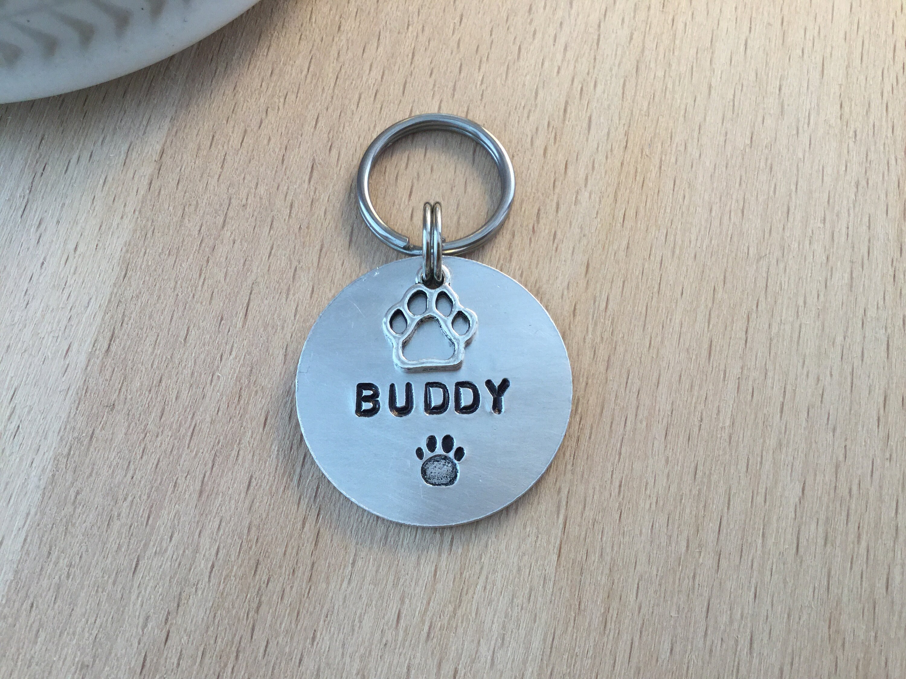 Dog Tag Personalised Dog Paw Hand Stamped Dog ID Tag Aluminium | Etsy