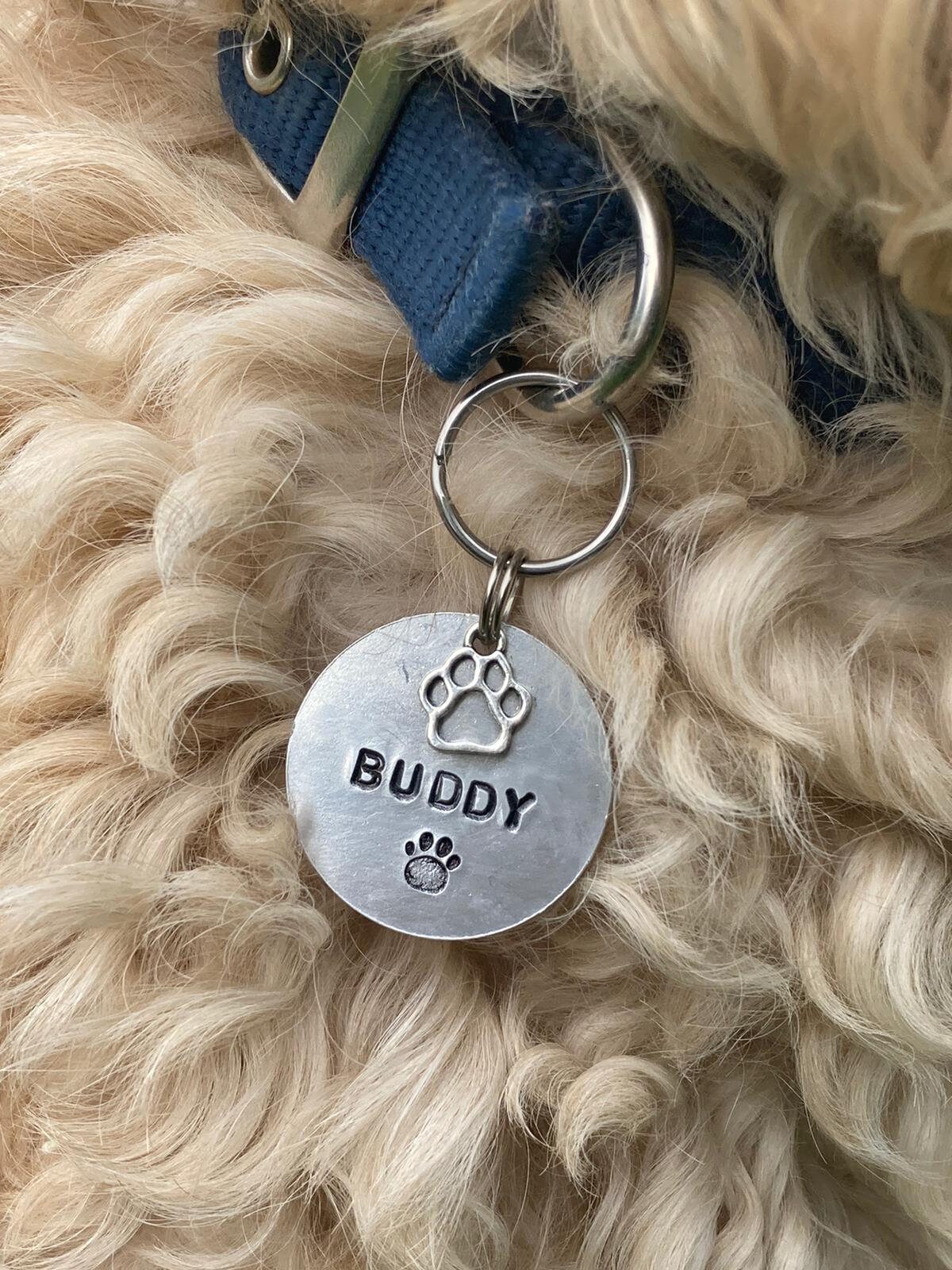 Dog Tag Personalised Dog Paw Hand Stamped Dog ID Tag Aluminium | Etsy