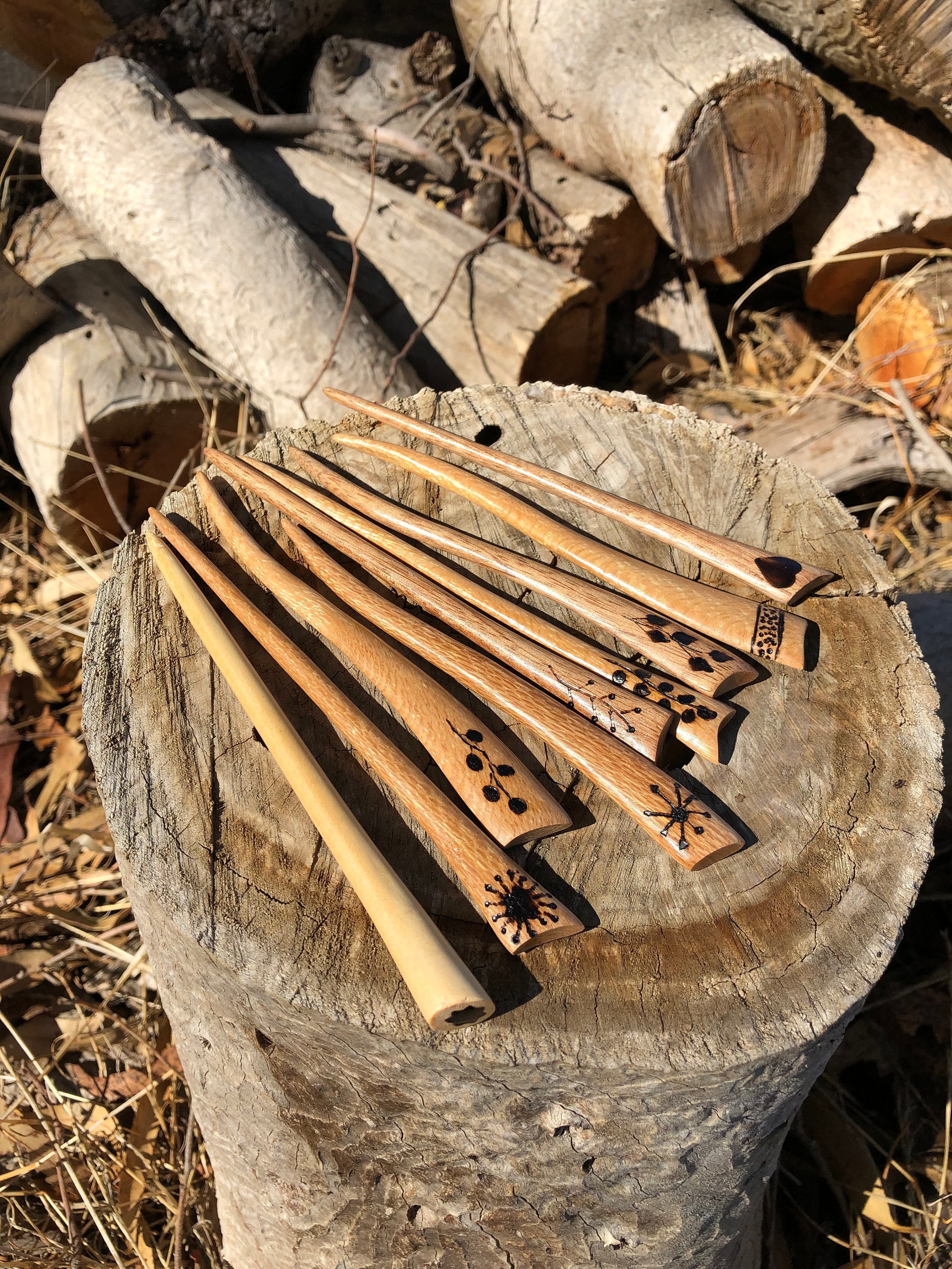 Hand Carved Wooden Hair Pins (set of 3) - Etsy