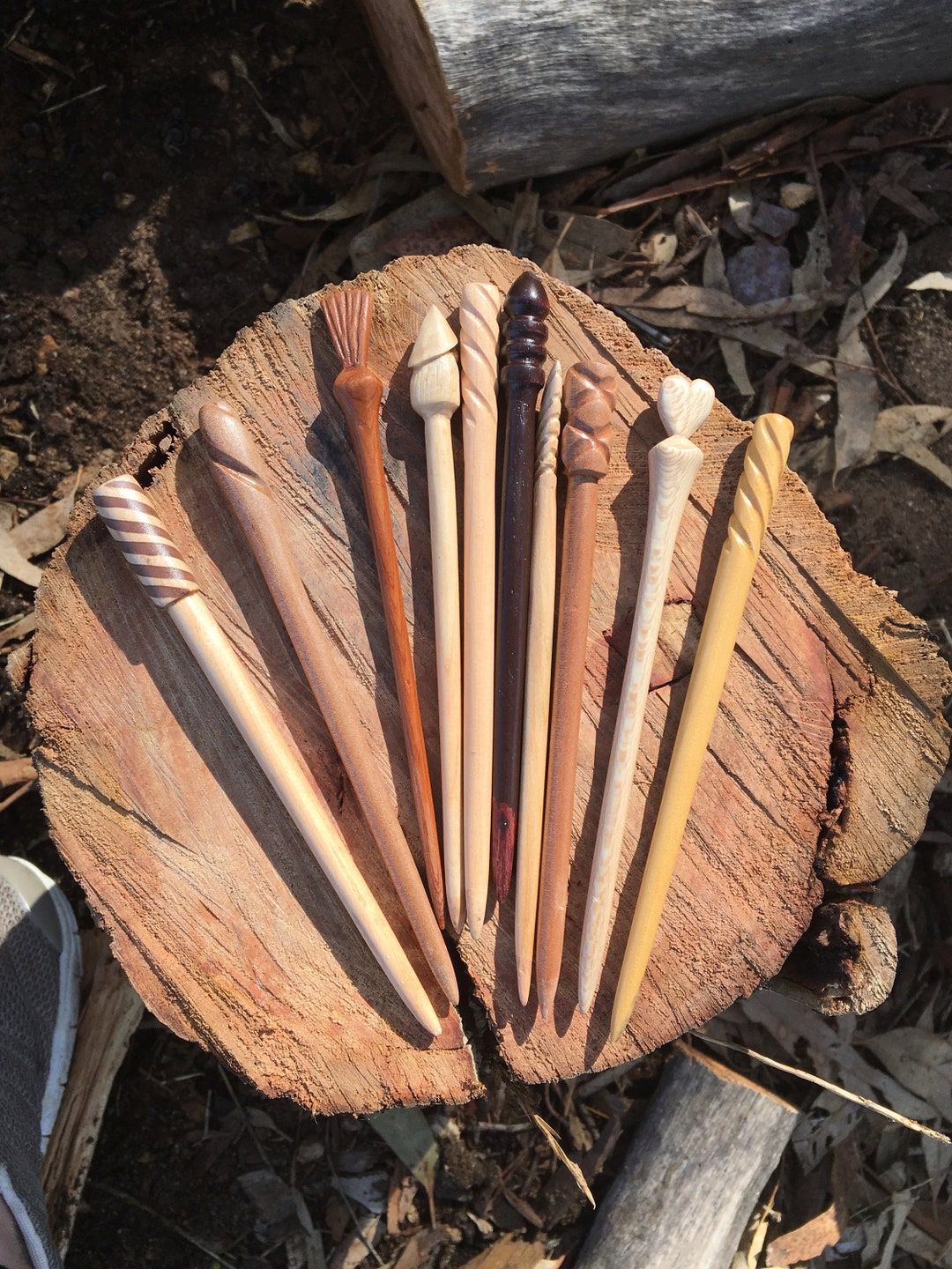 Hand Carved Wooden Hair Pins (set of 3) - Etsy