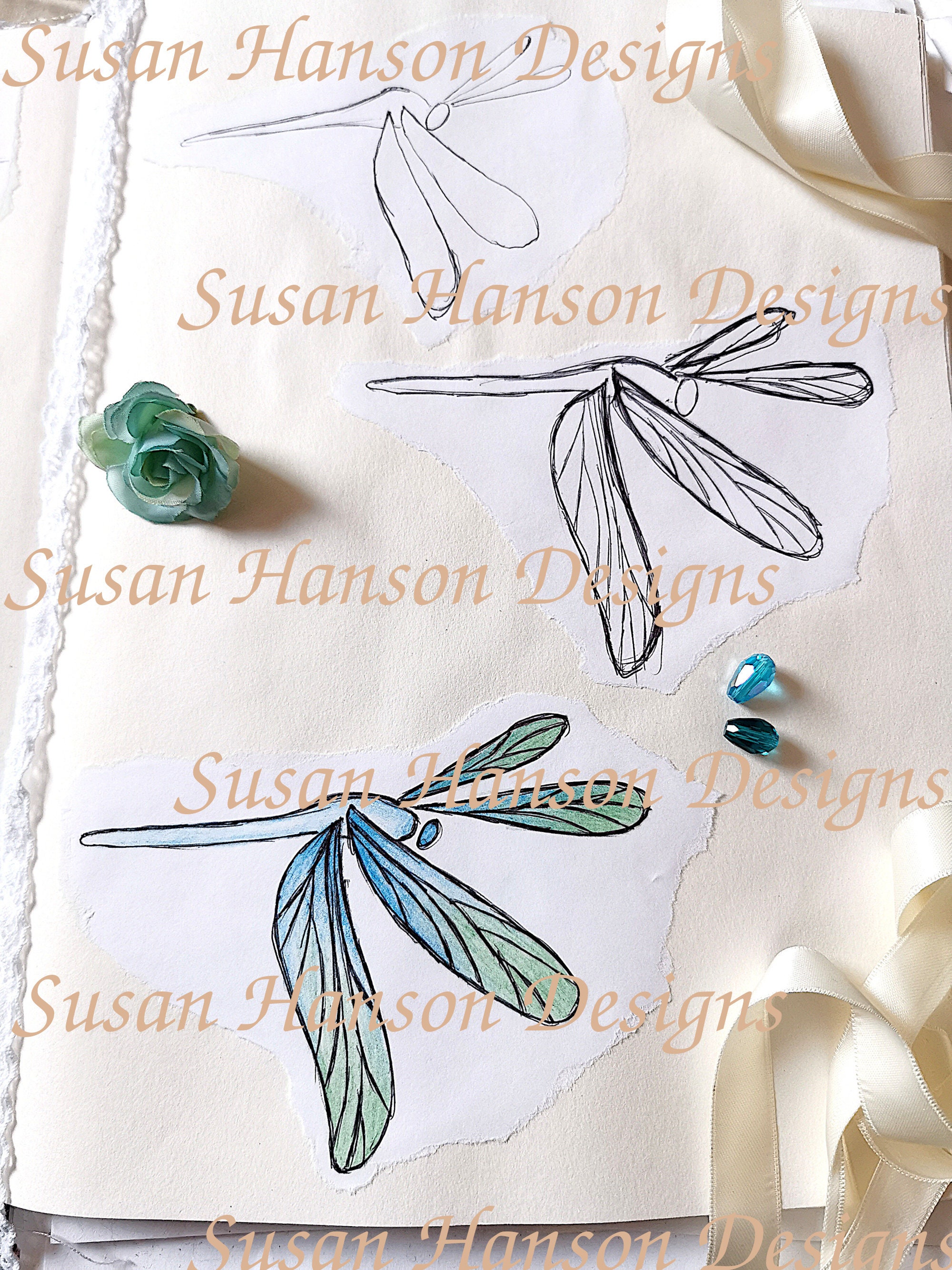 Papercraft INSTANT DOWNLOAD set of Dragonfly trace,cut,drawing aid,junk ...