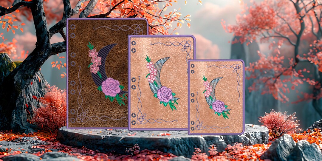 Floral Moon Journal or Sketch Book Covers Digital ITH Embroidery Design ...