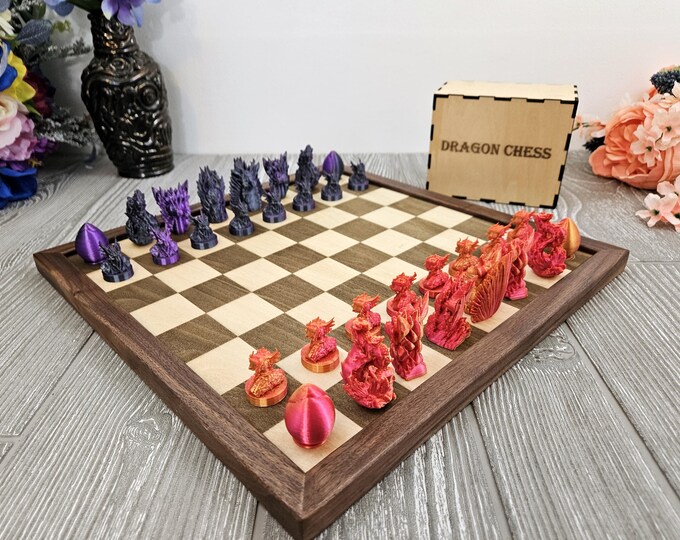 Dragon 3D Printed Chess Set With Laser Engraved Walnut Framed Board - Etsy
