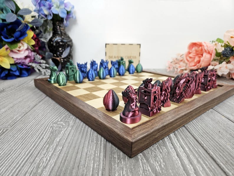 Dragon 3D Printed Chess Set With Laser Engraved Walnut Framed Board - Etsy