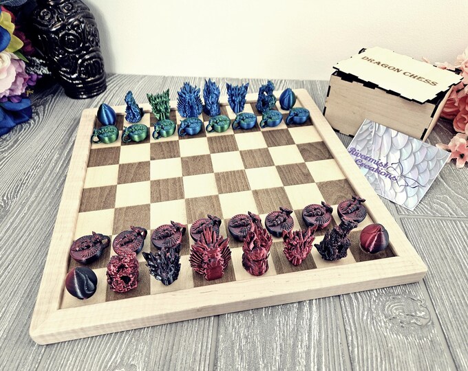 Dragon 3D Printed Chess Set With Laser Engraved Maple Framed Board - Etsy