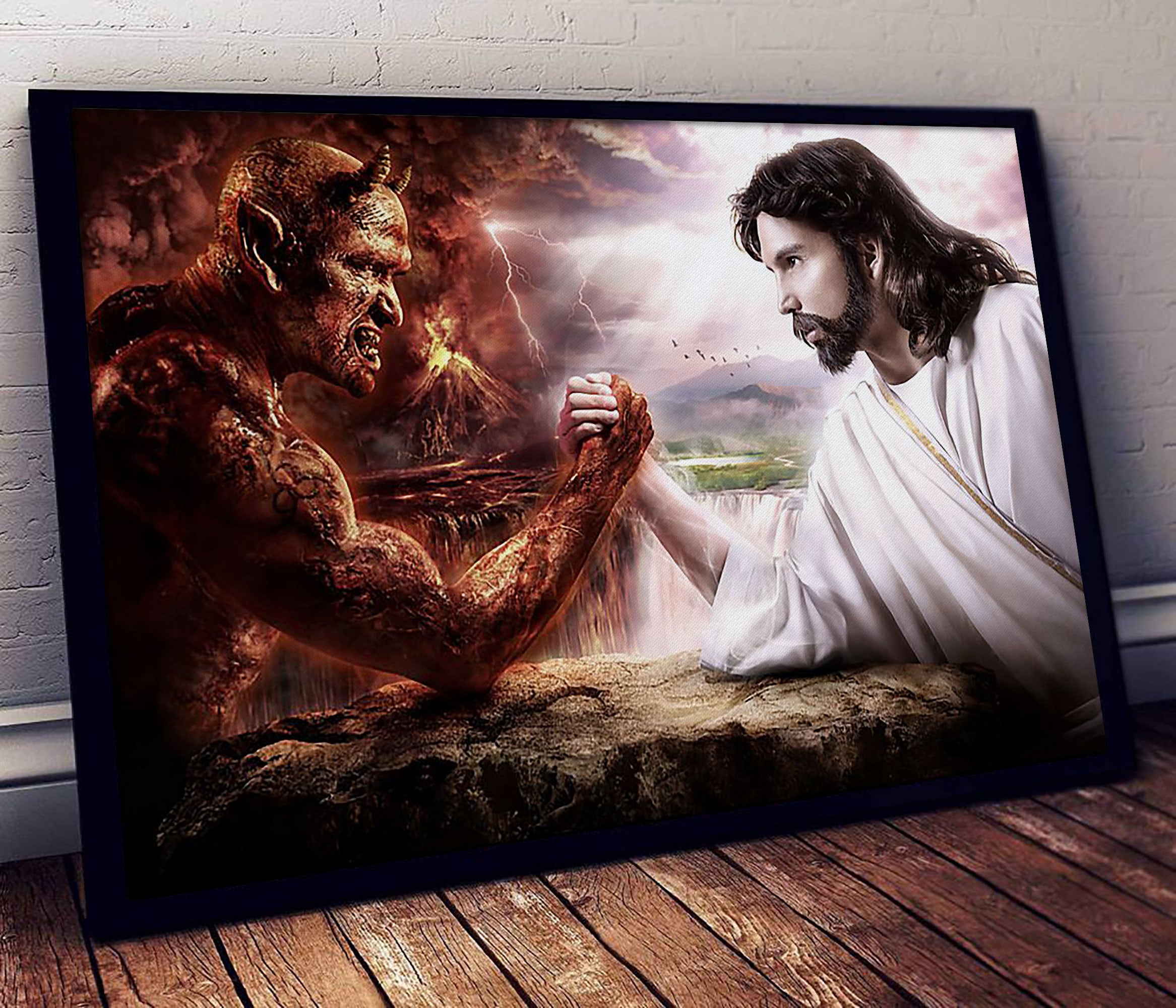 Jesus Christ Fight Vs the Devil Satan Poster or Canvas - Etsy
