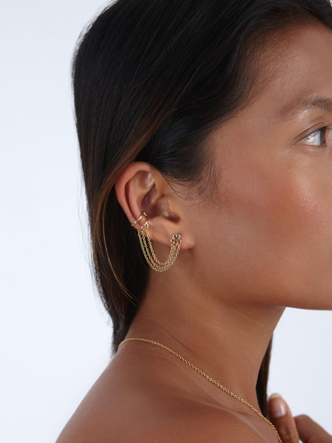 Ear Cuff With Stud and Chain - Etsy