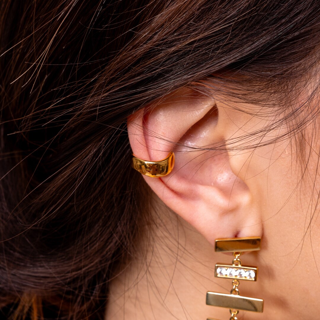 Flat Plain Cuff in 18ct Gold Vermeil, Simple Gold Ear Cuff, No Piercing ...