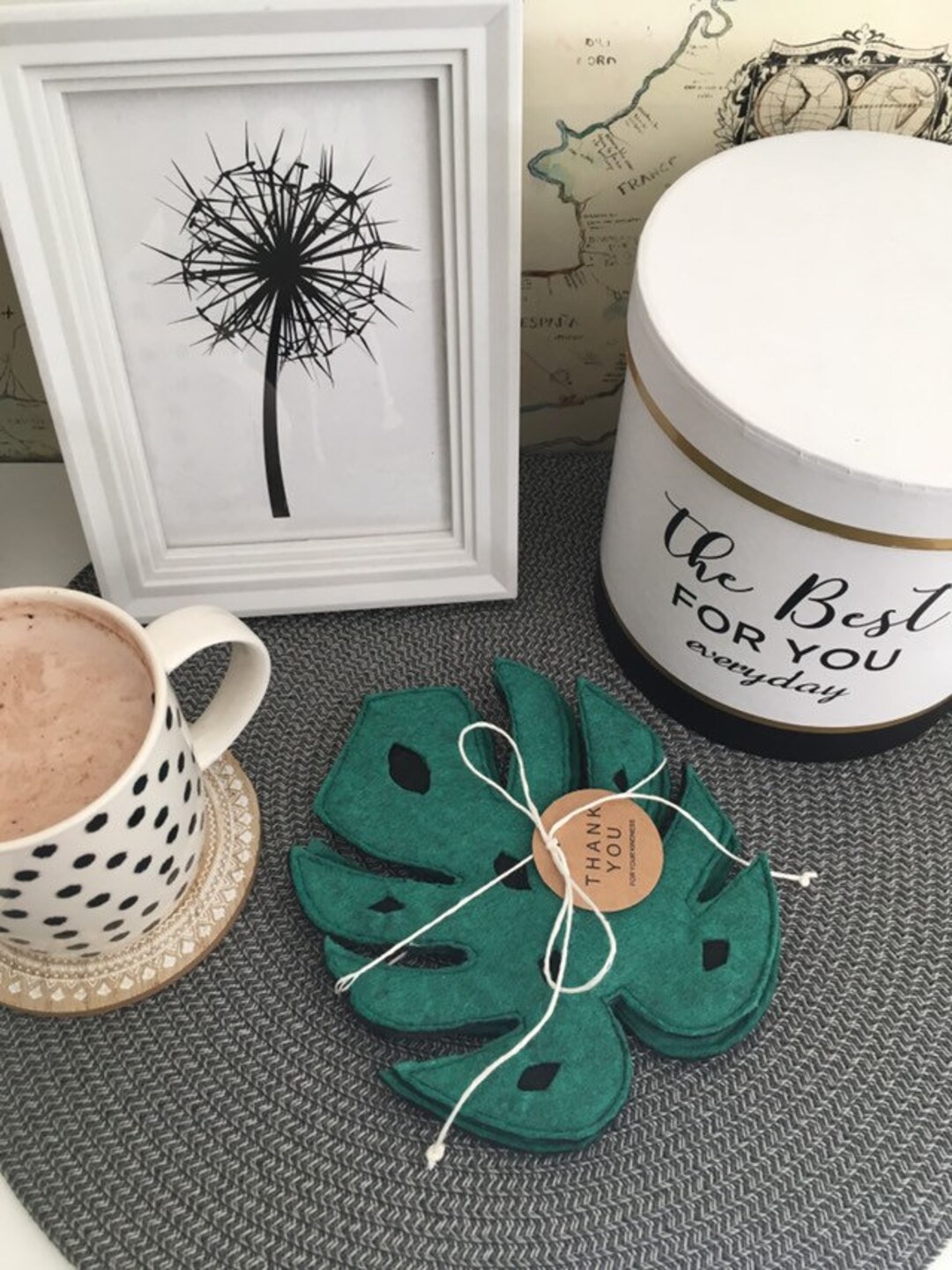 Monstera Coasters, Monstera Leaf Felt Coaster, Felt Coasters, Large ...