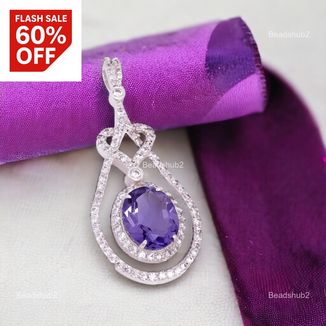 Iolite Purple Pendant With Cubic Zirconia Handmade 925 Sterling Silver ...