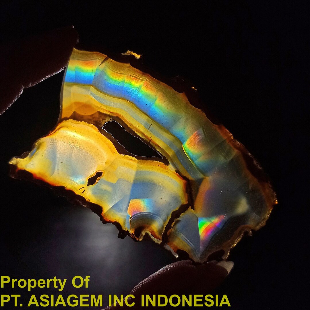 Iridescence 82ct Rainbow IRIS AGATE Slice multi-color Fire 1-of-a-kind ...