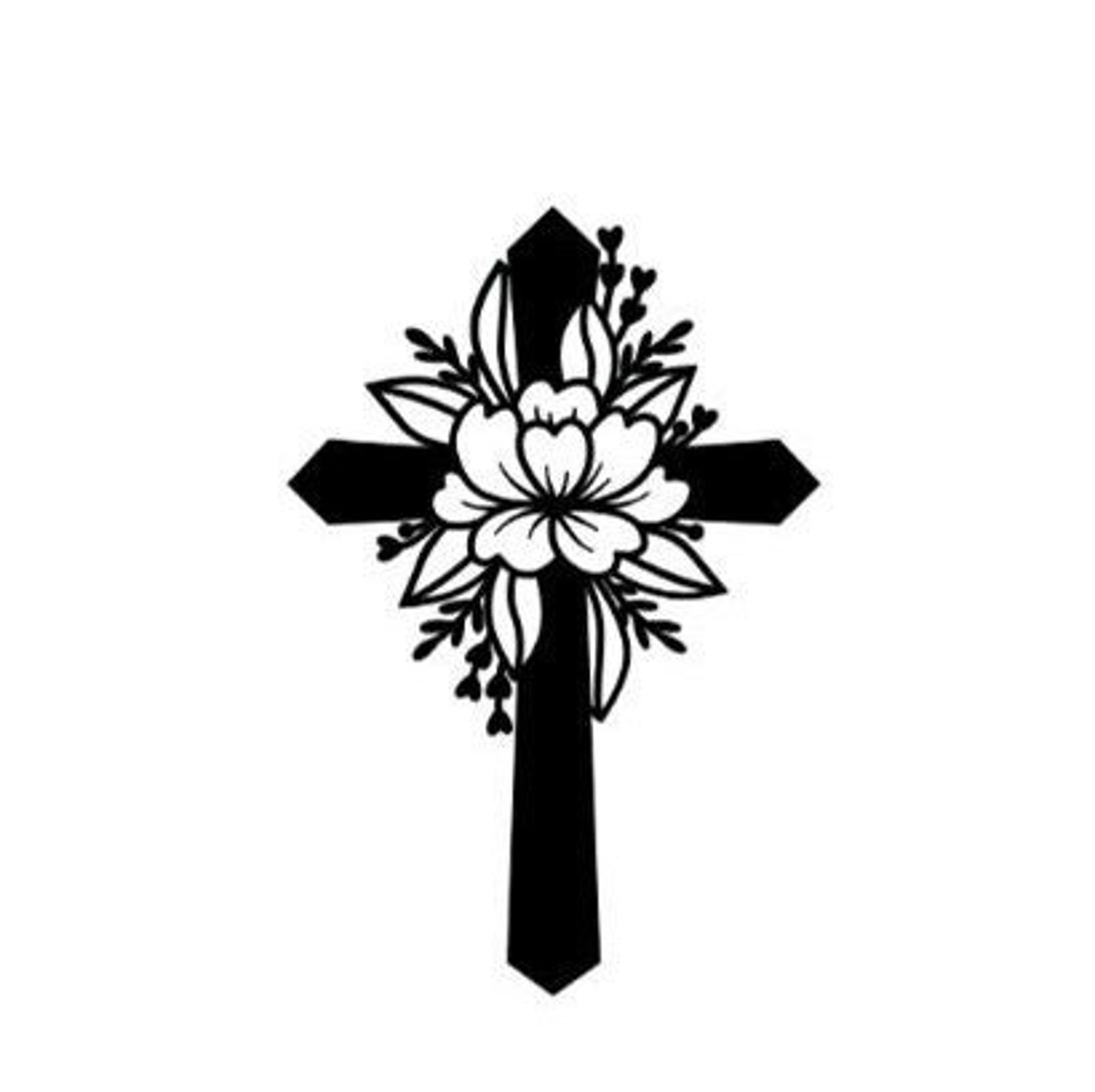 Cross With Flora Decal, Cross Decal, Christian Decals, Cross With ...